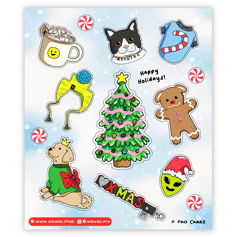 STICKERS NAVIDEÑOS HOLOGRÁFICOS (11x13 cm) – wawasmx